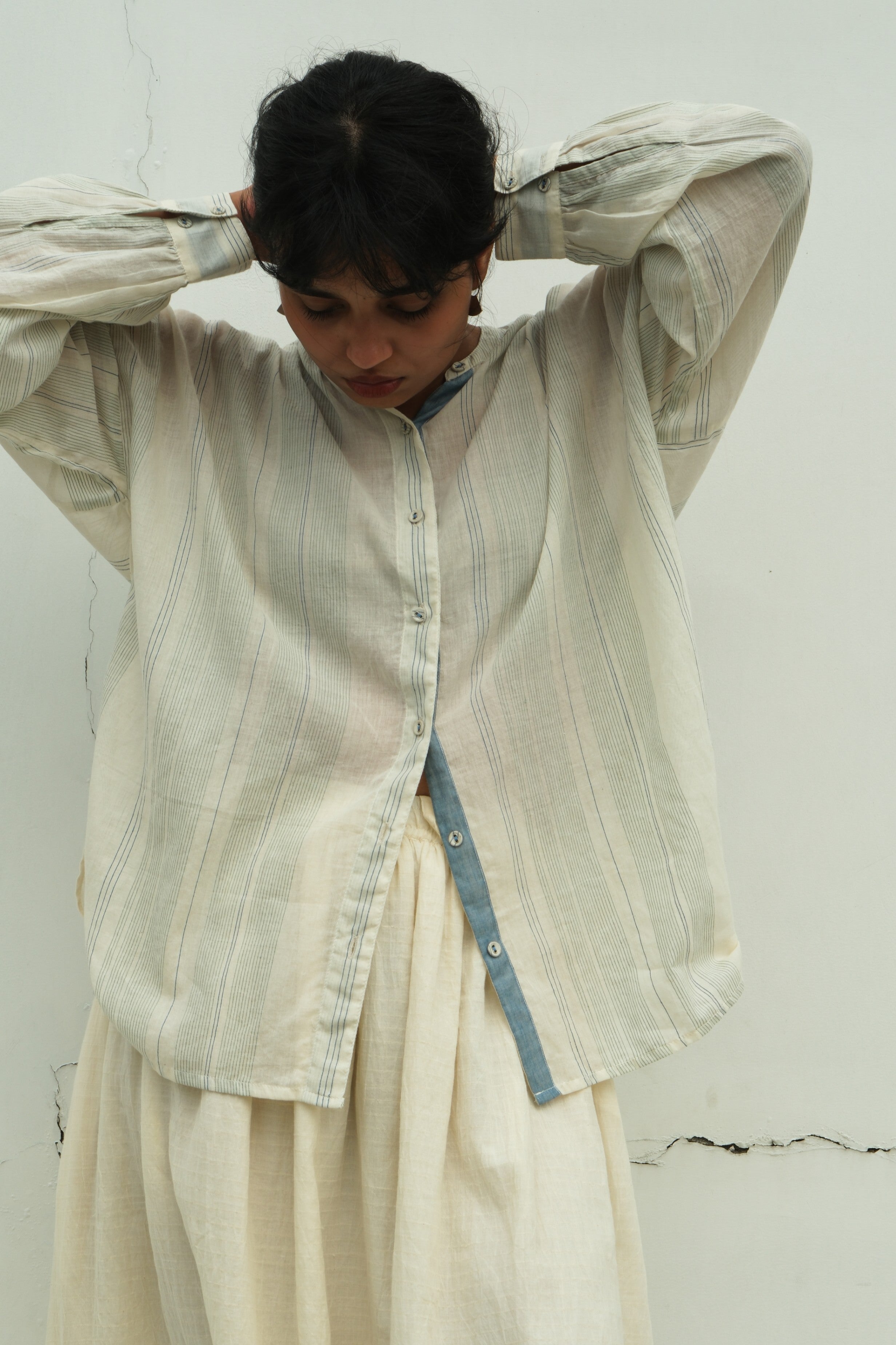 Drift Oversized Striped Women's Cotton Shirt in White | with N.
