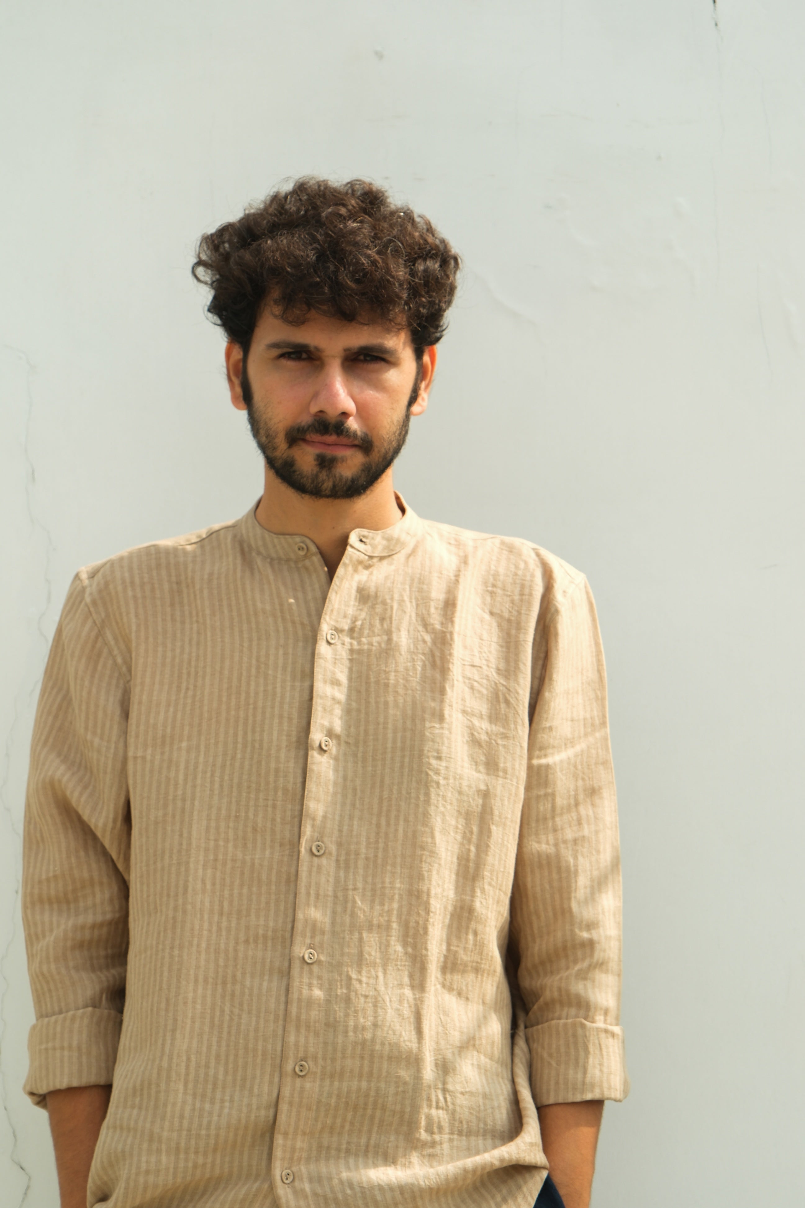 Parallel Shirt in Striped Beige Linen for Men | with N.